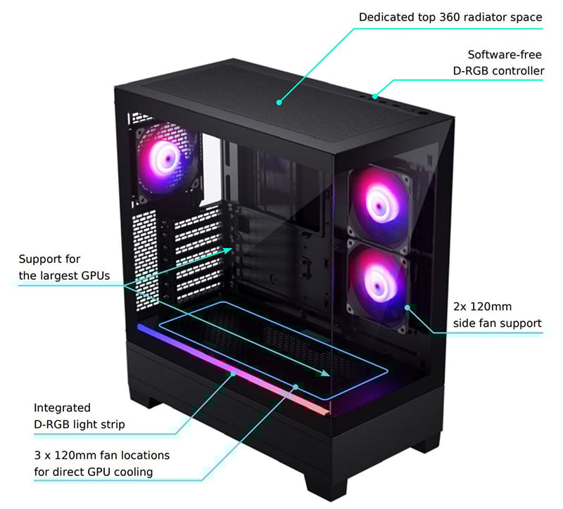 Phanteks XT View, Mid-Tower Gaming Chassis, Tempered Glass Front and Side Window, USB-C 3.2 Gen2 ...